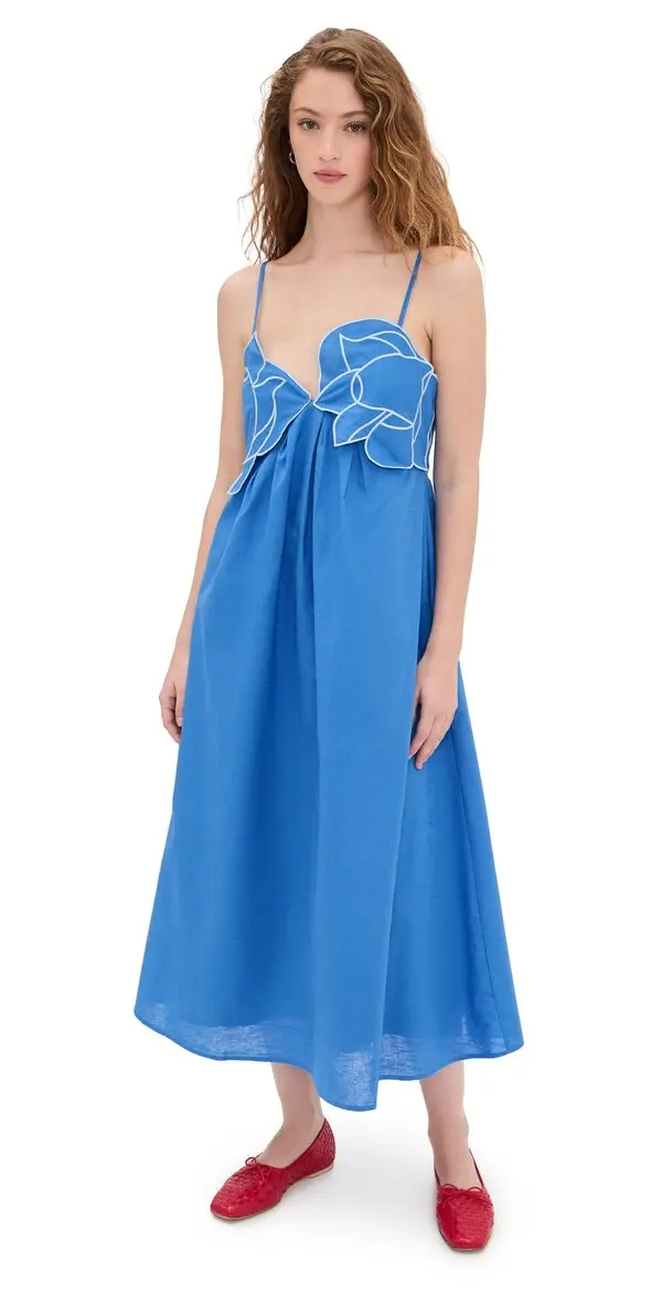 English Factory Embroidered Pleated Dress - Blue