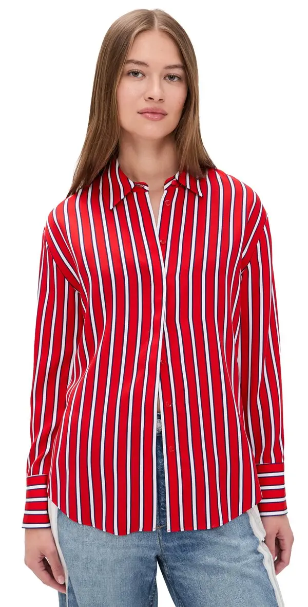 Alice + Olivia Dimitra Oversized High Low Button Down Shirt - Teakwood Chili Pepper