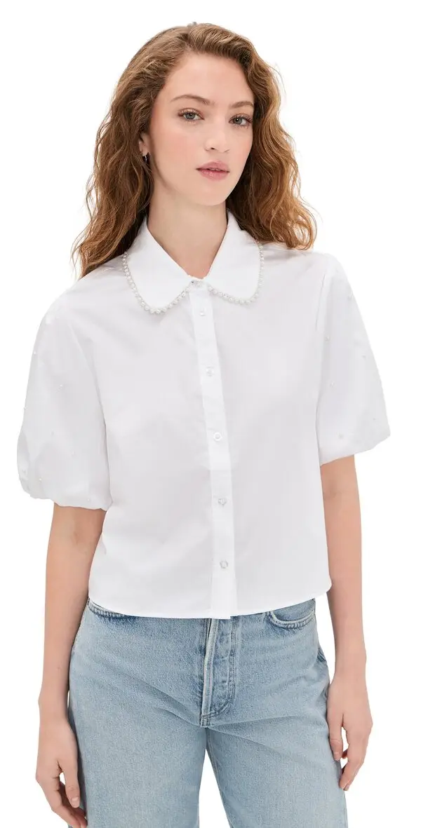 Generation Love Pearl Embellished Poplin Shirt - White/pearl