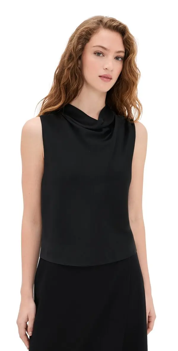 Vince Cropped Cowl Neck Top - Black