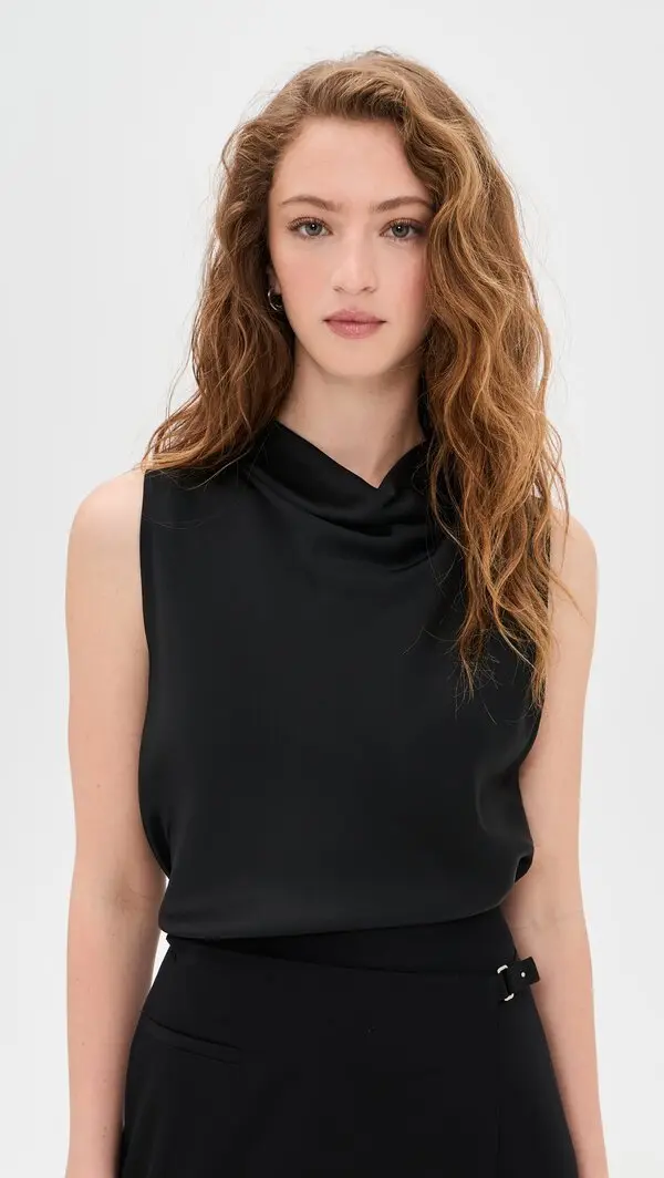 Vince Cropped Cowl Neck Top - Black