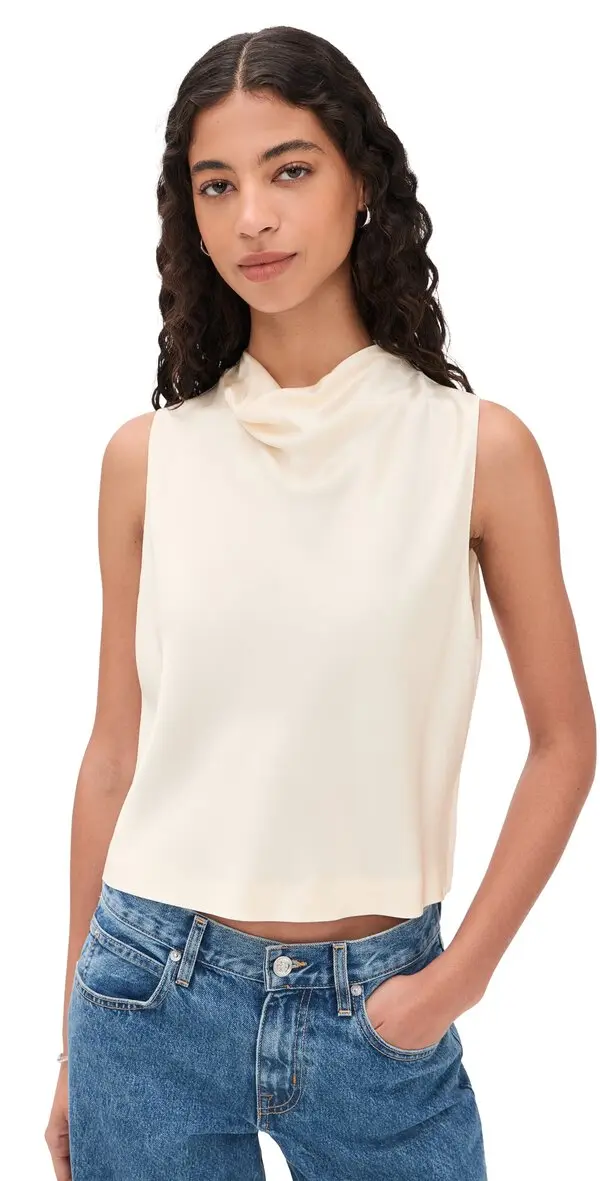 Vince Cropped Cowl Neck Top - Flax