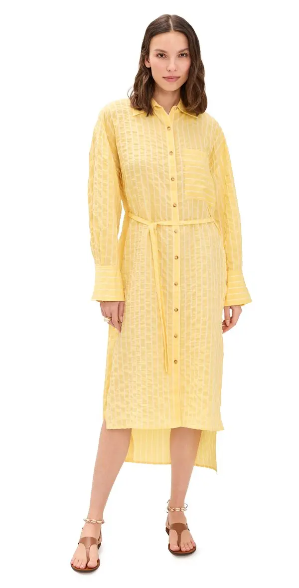 LA LIGNE Tie Front Shirt Dress - Butter Stripe