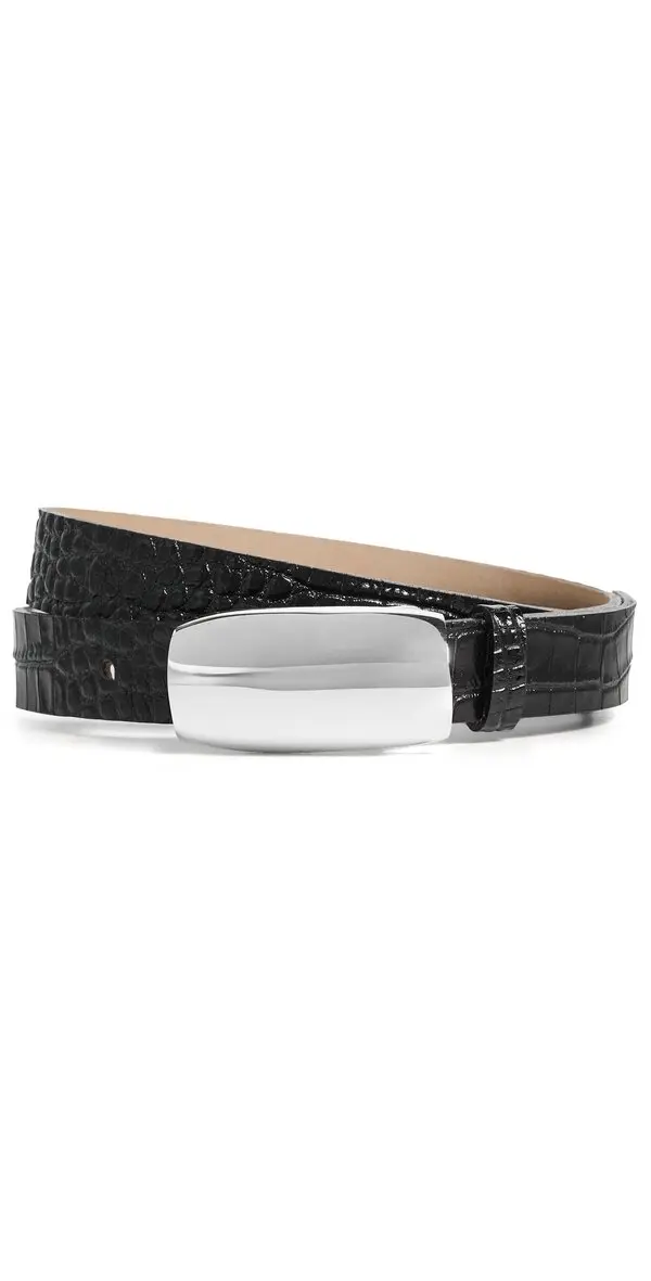 L'Agence Marlowe Leather Belt - Black Croco