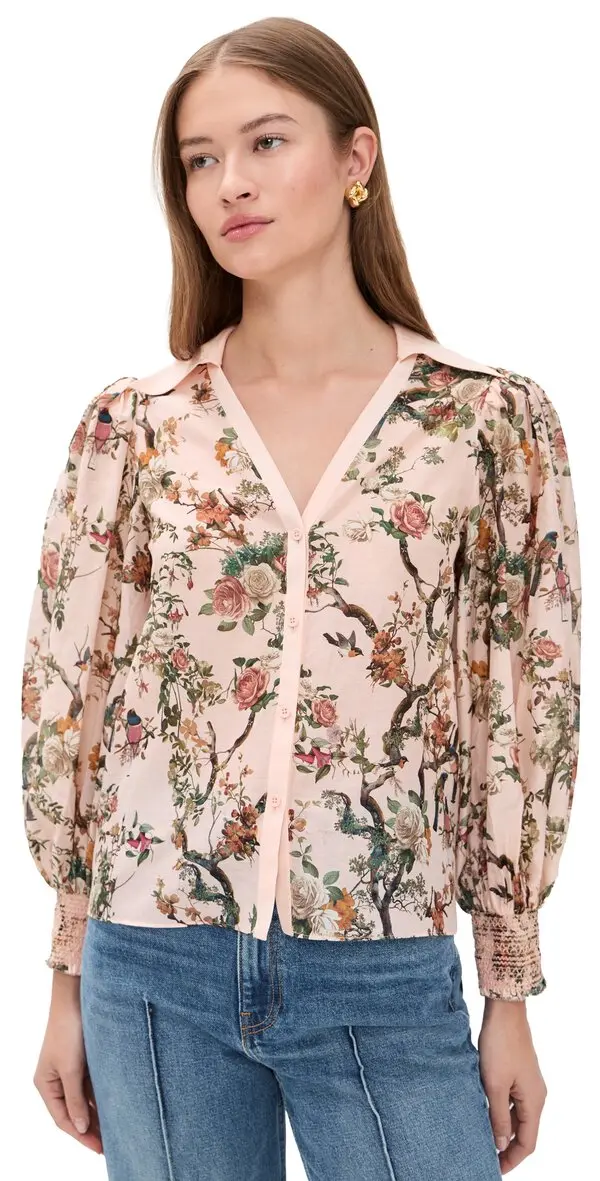 Alice + Olivia Charis Long Sleeve Button-down Blouse - Sunset Grove English Rose