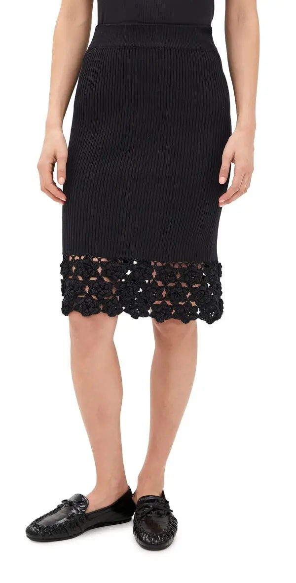 GANNI Fine Cotton Rib Crochet Skirt - Black