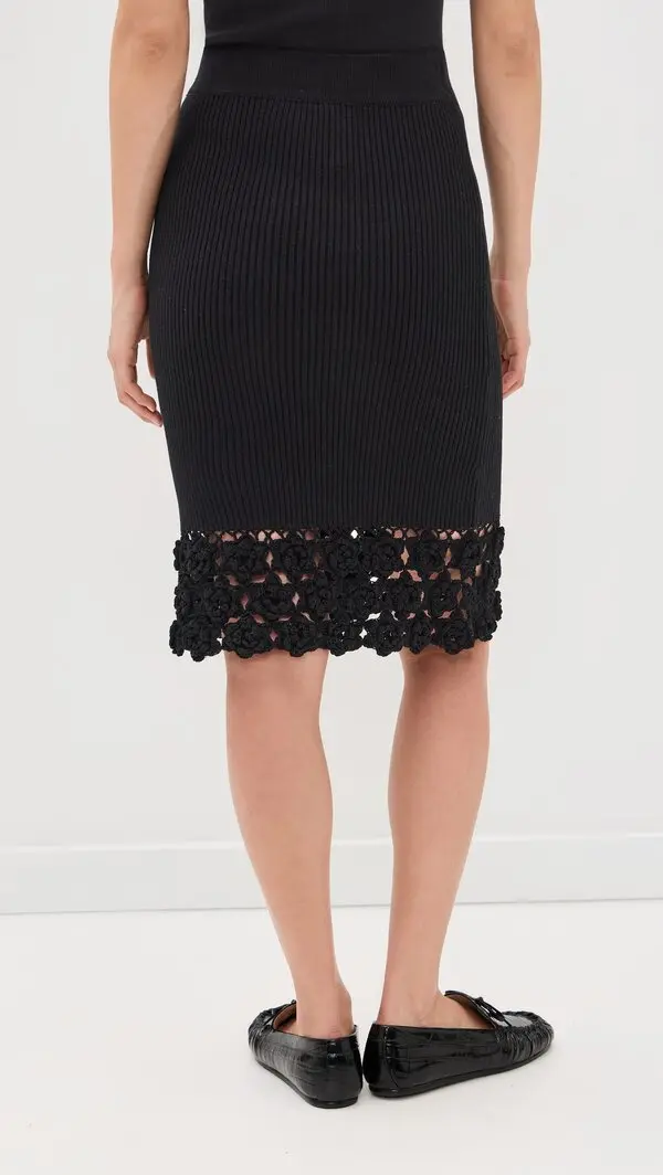 GANNI Fine Cotton Rib Crochet Skirt - Black