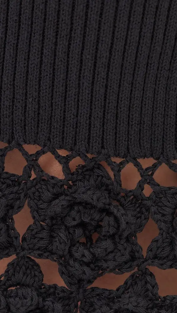 GANNI Fine Cotton Rib Crochet Skirt - Black