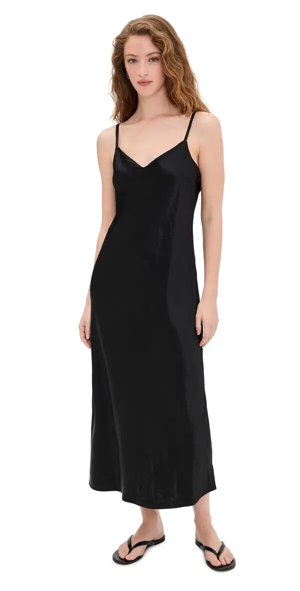 Vince V Neck Slip Dress - Black
