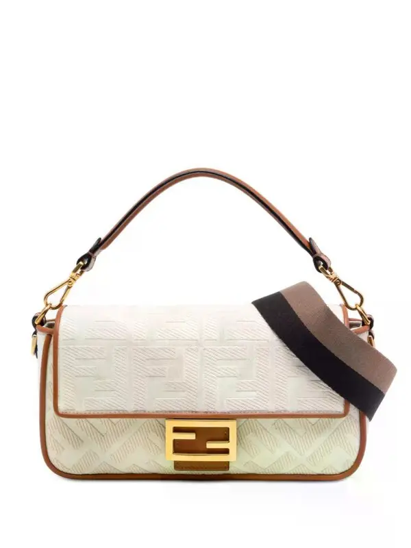 Fendi Zucca Embroidered Canvas Baguette Satchel - Neutrals