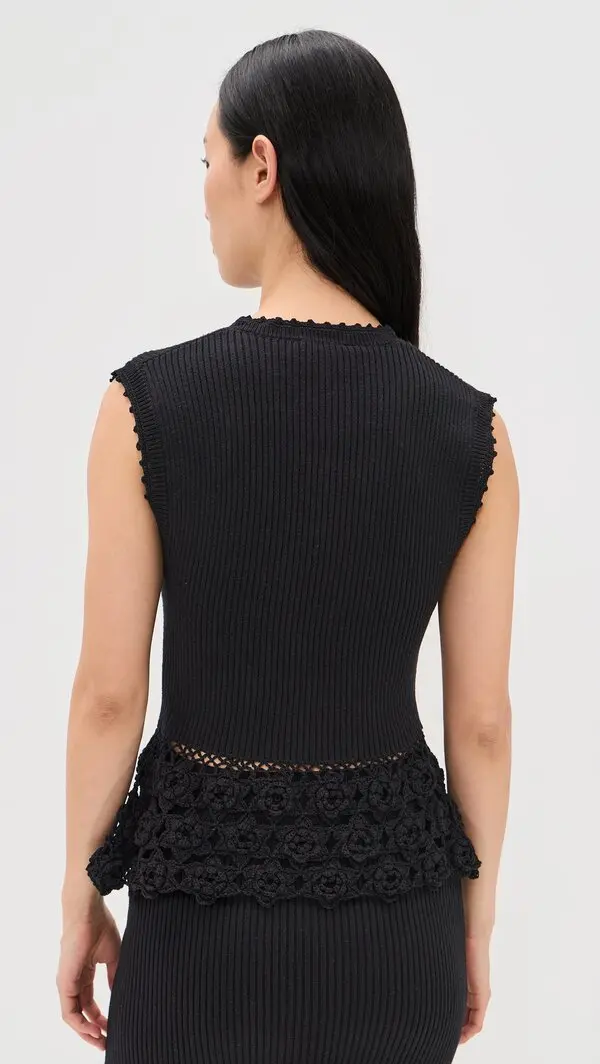 GANNI Fine Cotton Rib Crochet Vest