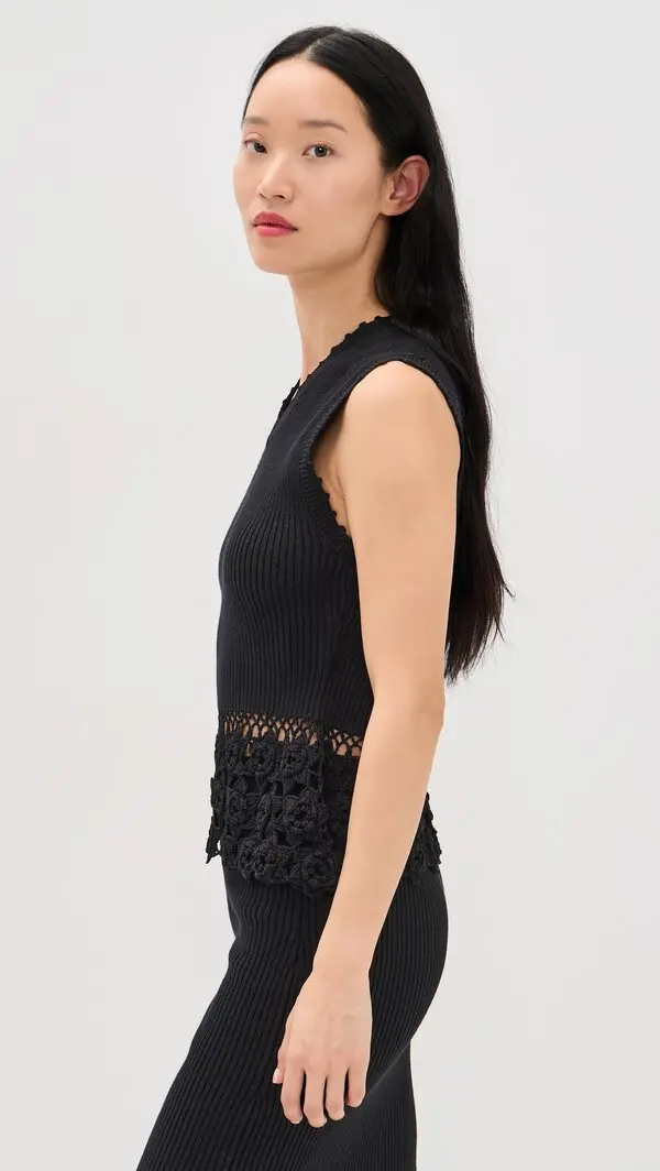 GANNI Fine Cotton Rib Crochet Vest