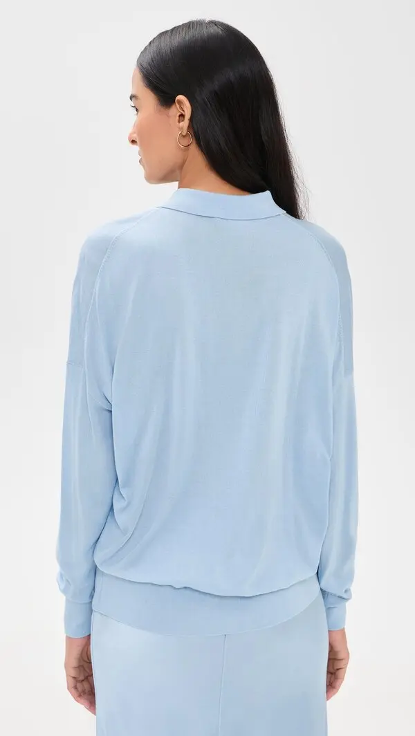 Renggli Silk Cashmere Boxy Long Sleeve Polo - Azure