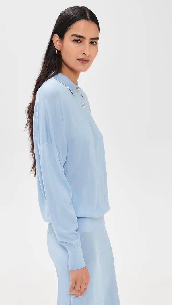 Renggli Silk Cashmere Boxy Long Sleeve Polo - Azure