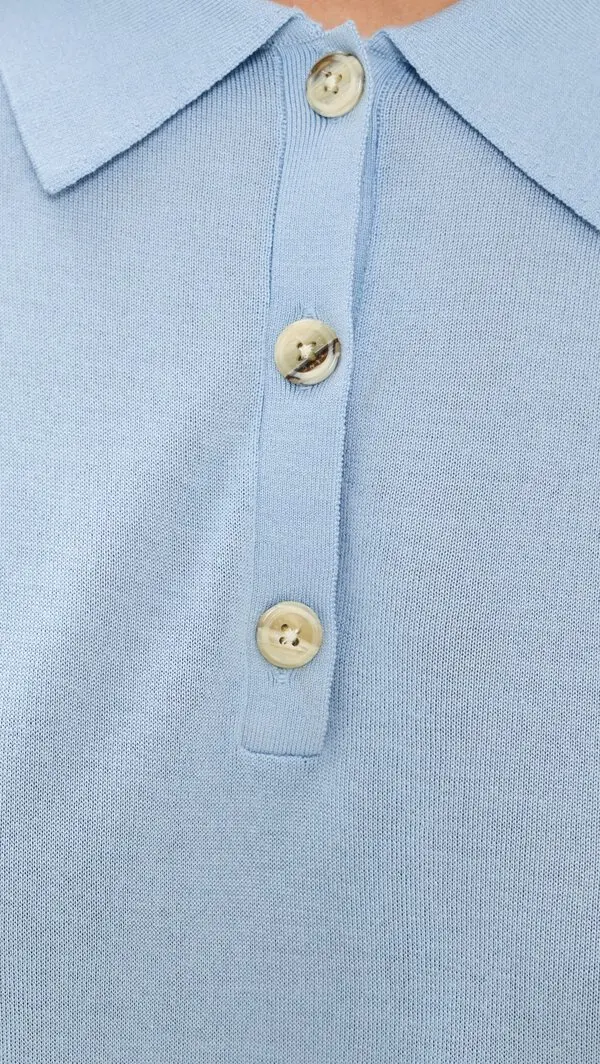 Renggli Silk Cashmere Boxy Long Sleeve Polo - Azure