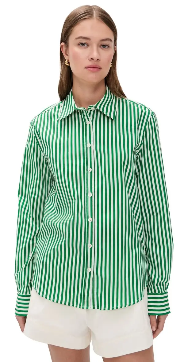 PERFECTWHITETEE Gisele Cotton Poplin Slim Fit Button-down Shirt - Grass Stripe