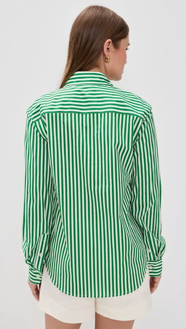 PERFECTWHITETEE Gisele Cotton Poplin Slim Fit Button-down Shirt With Stripe Pattern - Grass Stripe
