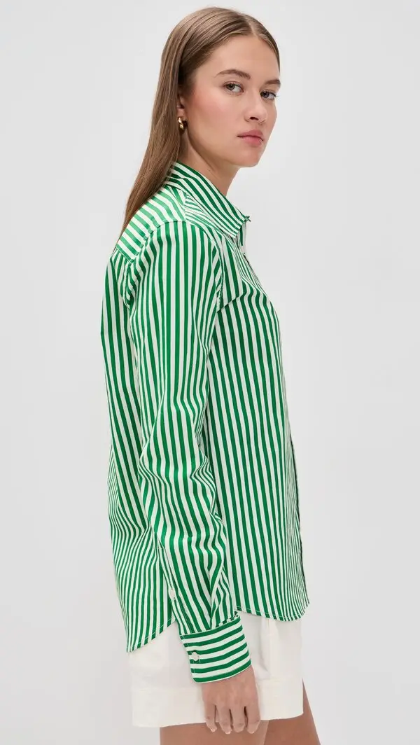 PERFECTWHITETEE Gisele Cotton Poplin Slim Fit Button-down Shirt With Stripe Pattern - Grass Stripe