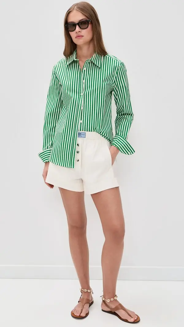 PERFECTWHITETEE Gisele Cotton Poplin Slim Fit Button-down Shirt With Stripe Pattern - Grass Stripe