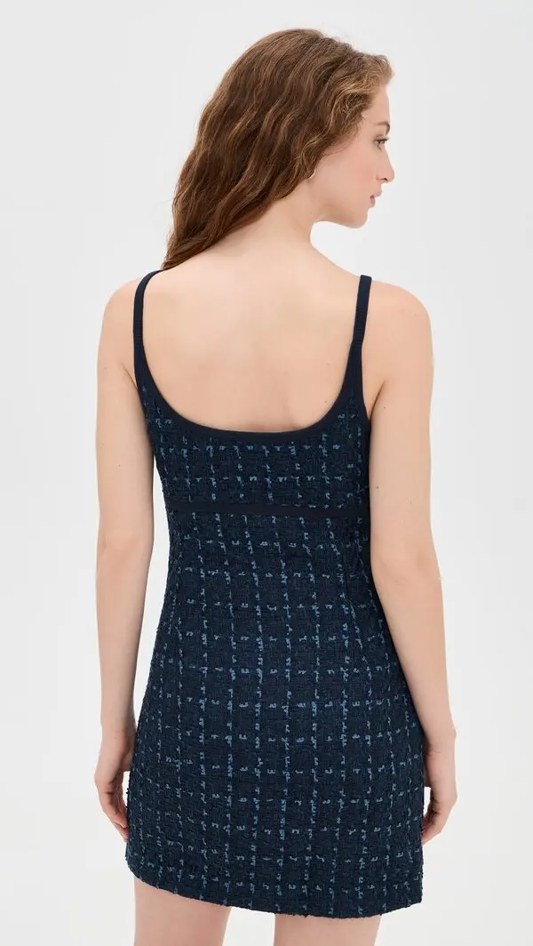 Endless Rose Knit Trimmed Tweed Mini Dress - Navy