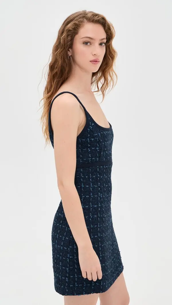Endless Rose Knit Trimmed Tweed Mini Dress - Navy