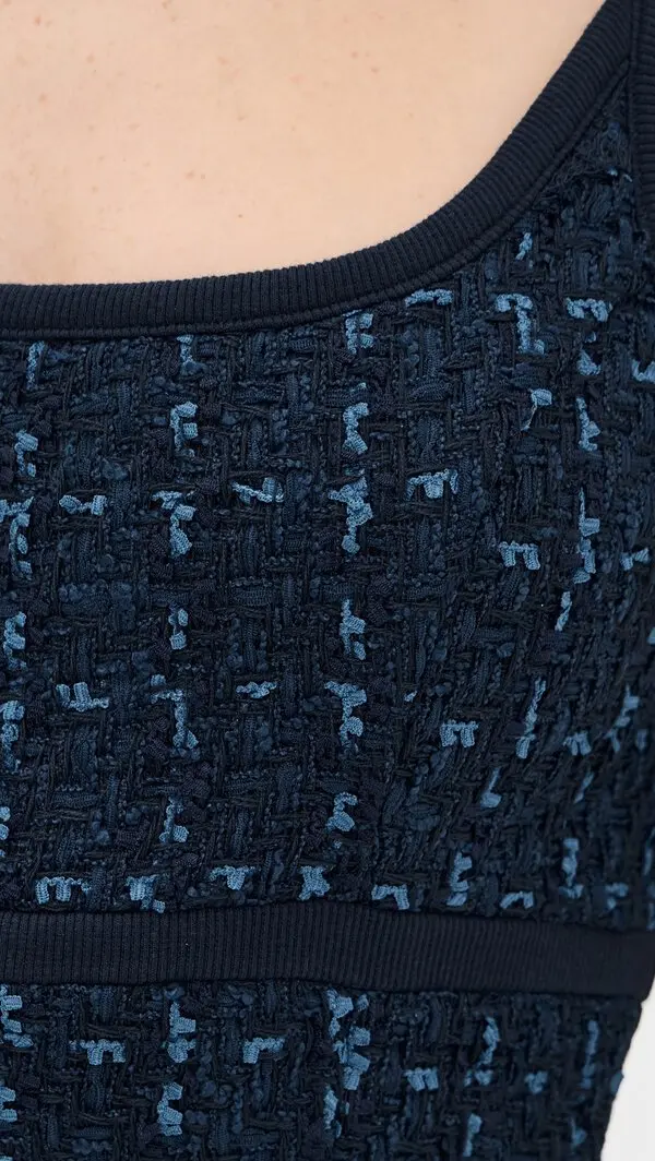 Endless Rose Knit Trimmed Tweed Mini Dress - Navy