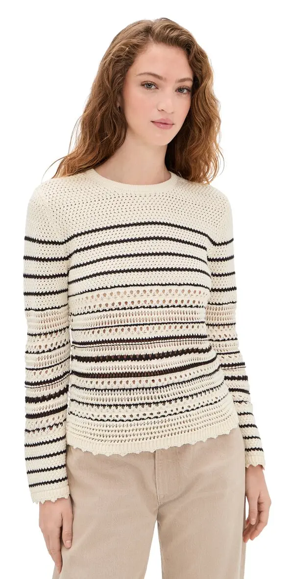 Madewell Striped Open-stitch Sweater - Ivory And Chocolate Stripe