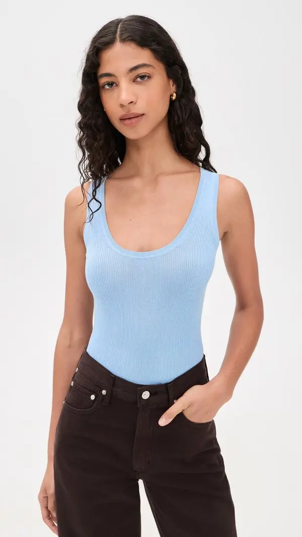 Renggli Scoop Neck Rib Tank - Azure