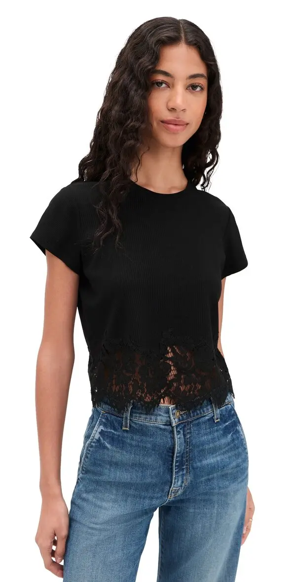 Generation Love Paige Rib Lace Combo Top - Black