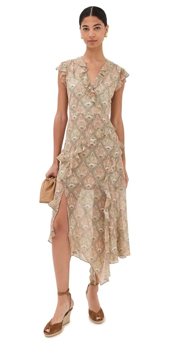 Veronica Beard Avenel Silk Maxi Dress - Stone Khaki Multi