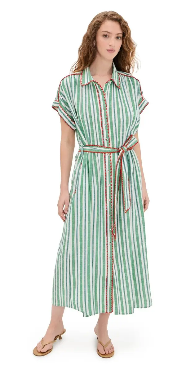 Carolina K Valerie Caftan - Green Stripe