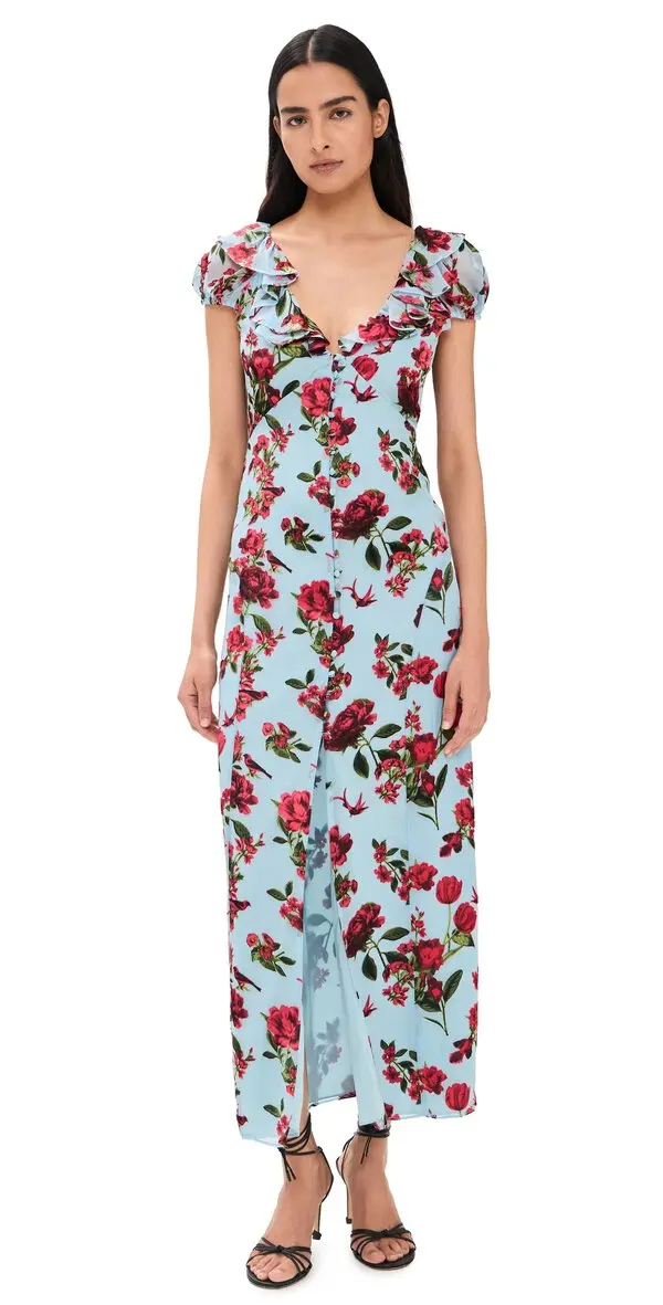 Alice + Olivia Tara Short Sleeve Maxi Dress - American Beauty Carolina Blue