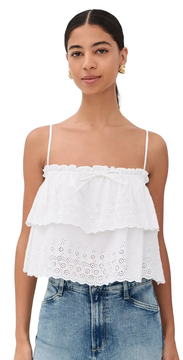 Veronica Beard Oseanna Eyelet Top - White