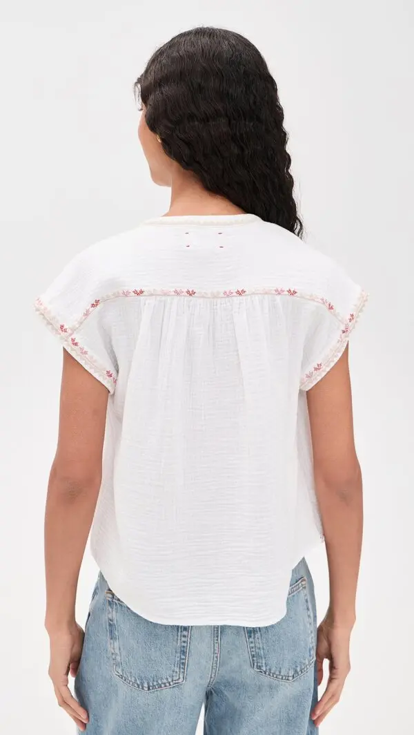 Xirena Danika Top With Embroidered V-neck And Cap Sleeves