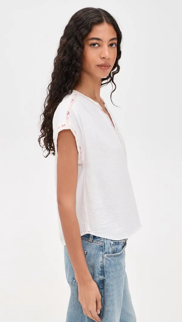 Xirena Danika Top With Embroidered V-neck And Cap Sleeves