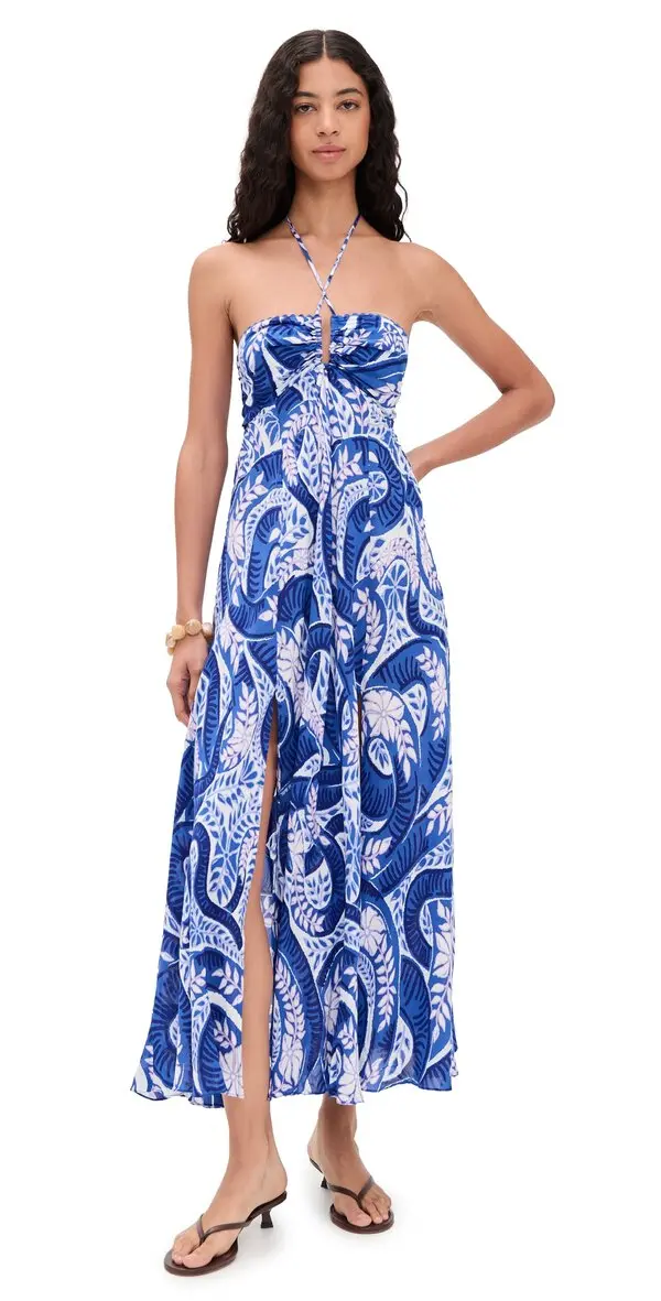 Poupette St Barth Carla Long Dress - Blue Holy Snake