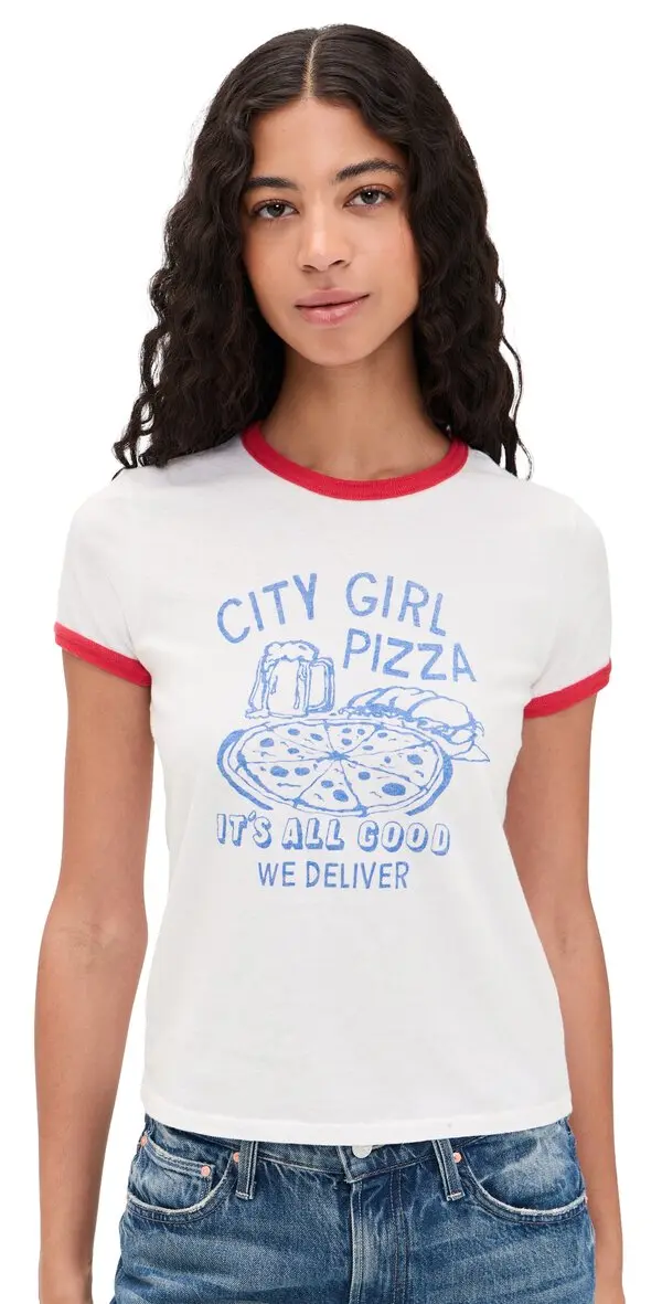 MOTHER Petite The Lil Goodie Ringer Tee - City Girl Pizza