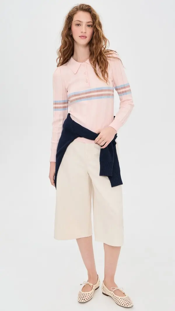 ROWING BLAZERS Knit Intarsia Stripe Long Sleeve Polo