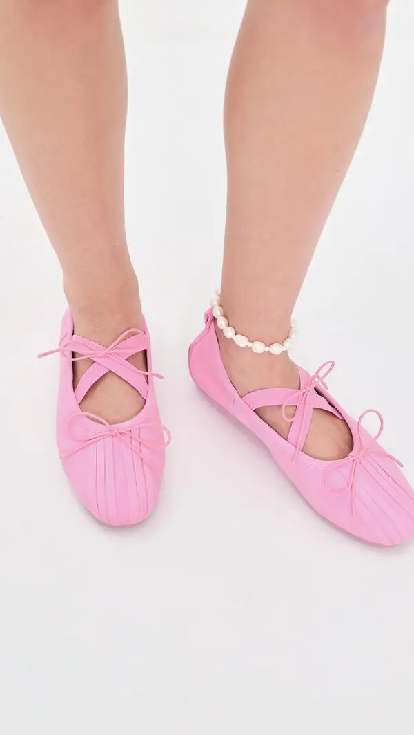 Simone Rocha Suede Ballerina Grip Flats - Pink