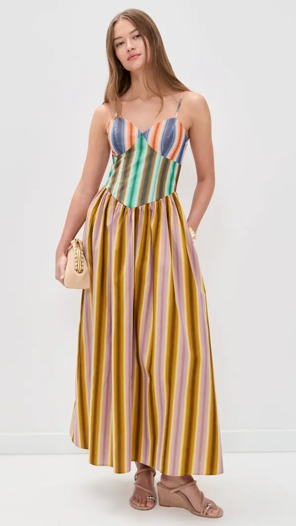 Celiab Duku Maxi Dress With Basque Waist And Stripe Print - Multi