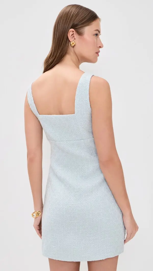 Endless Rose Square Neck Sleeveless Tweed Mini Dress With Gold-tone Buttons - Light Blue