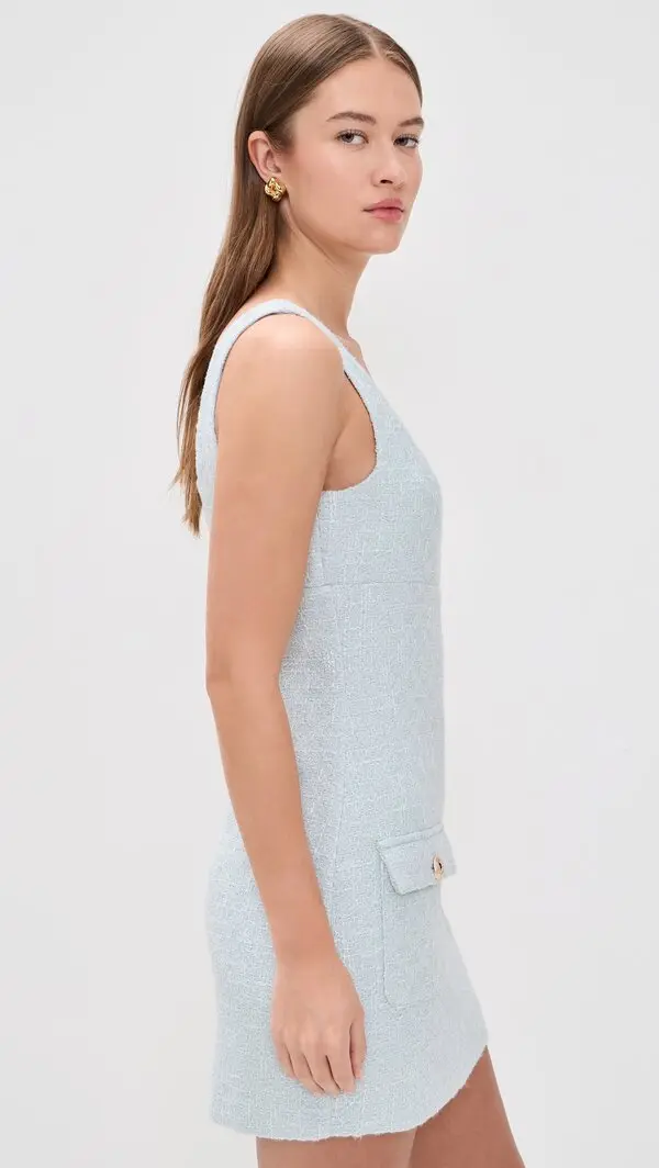 Endless Rose Square Neck Sleeveless Tweed Mini Dress With Gold-tone Buttons - Light Blue