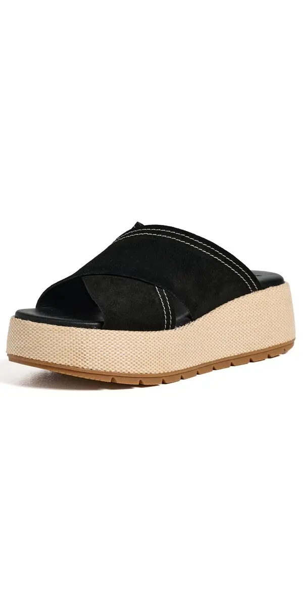 Sorel Sunpeak Platform Slide Sandals - Black/gum 2