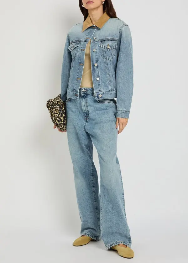 RÓHE Suede Collar Denim Trucker Jacket - Light Blue