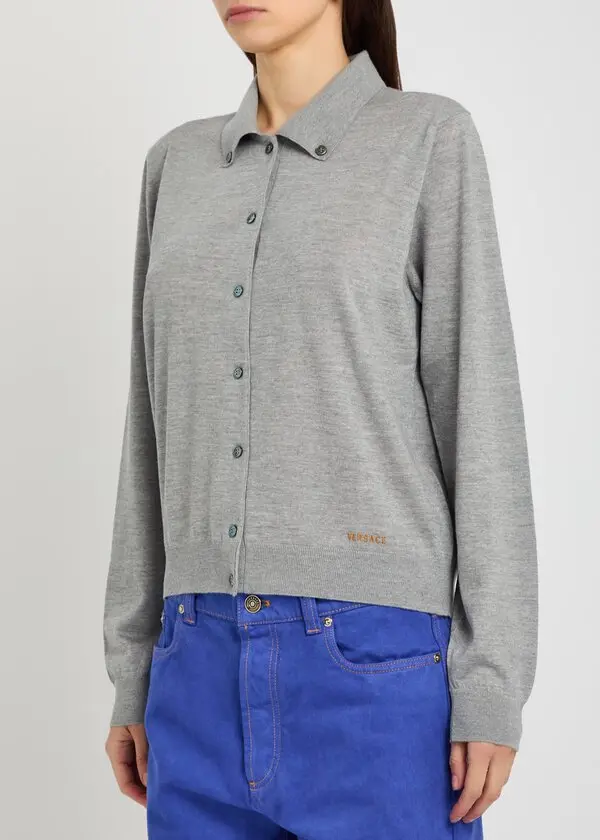 Versace Logo-embroidered Wool Cardigan