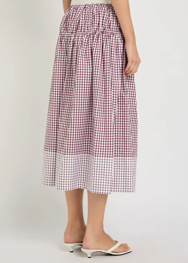 LIBEROWE Checked Cotton Midi Skirt - Pink
