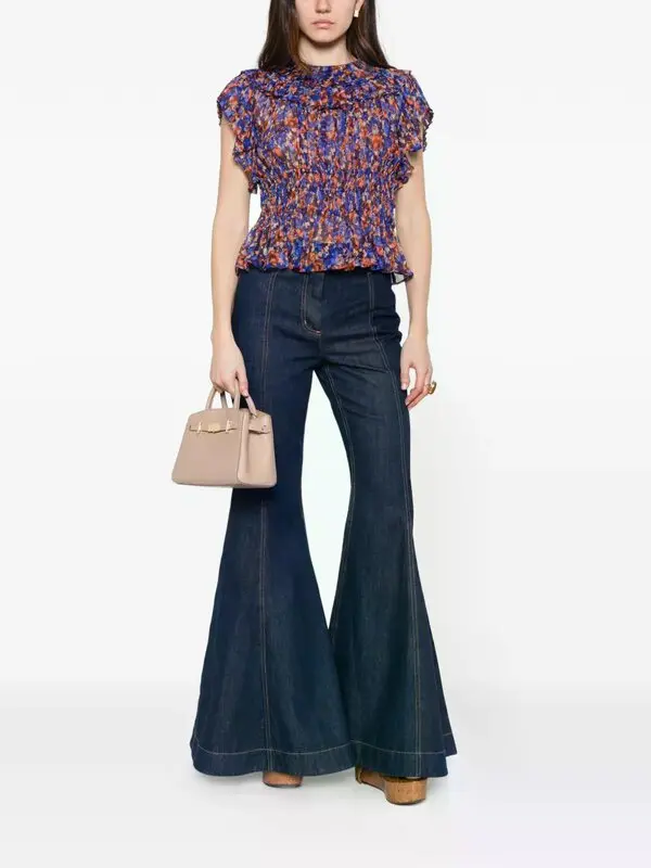 Ulla Johnson Athene Ruffled Floral Blouse - Blue