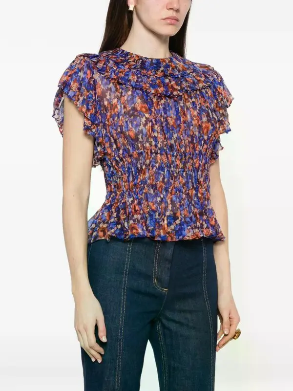 Ulla Johnson Athene Ruffled Floral Blouse - Blue