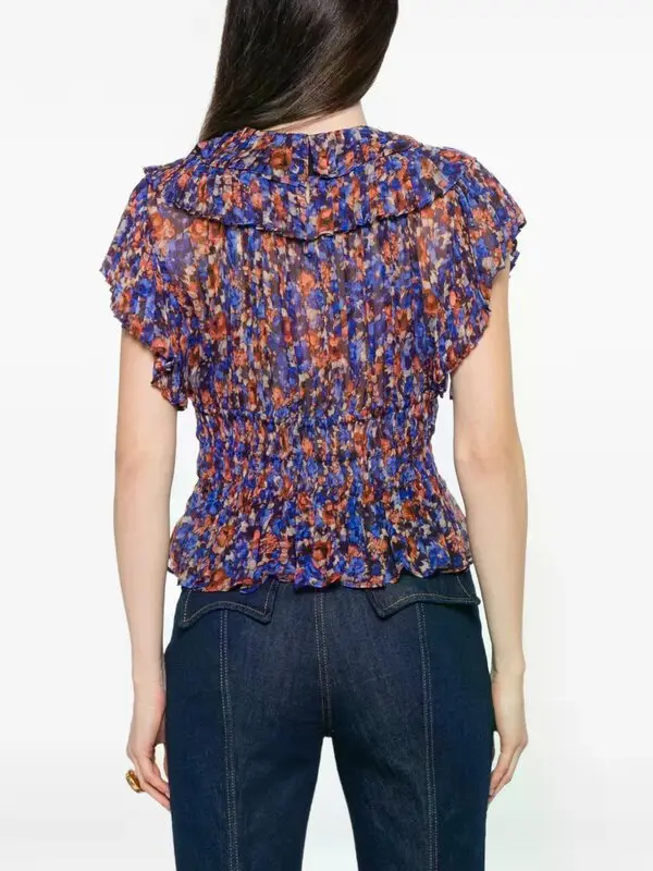 Ulla Johnson Athene Ruffled Floral Blouse - Blue