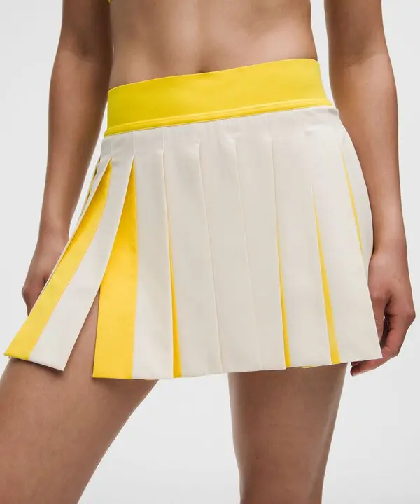 Lululemon Peek-a-boo Pleat Mid-rise Tennis Skirt - Light Ivory/lemon Lush